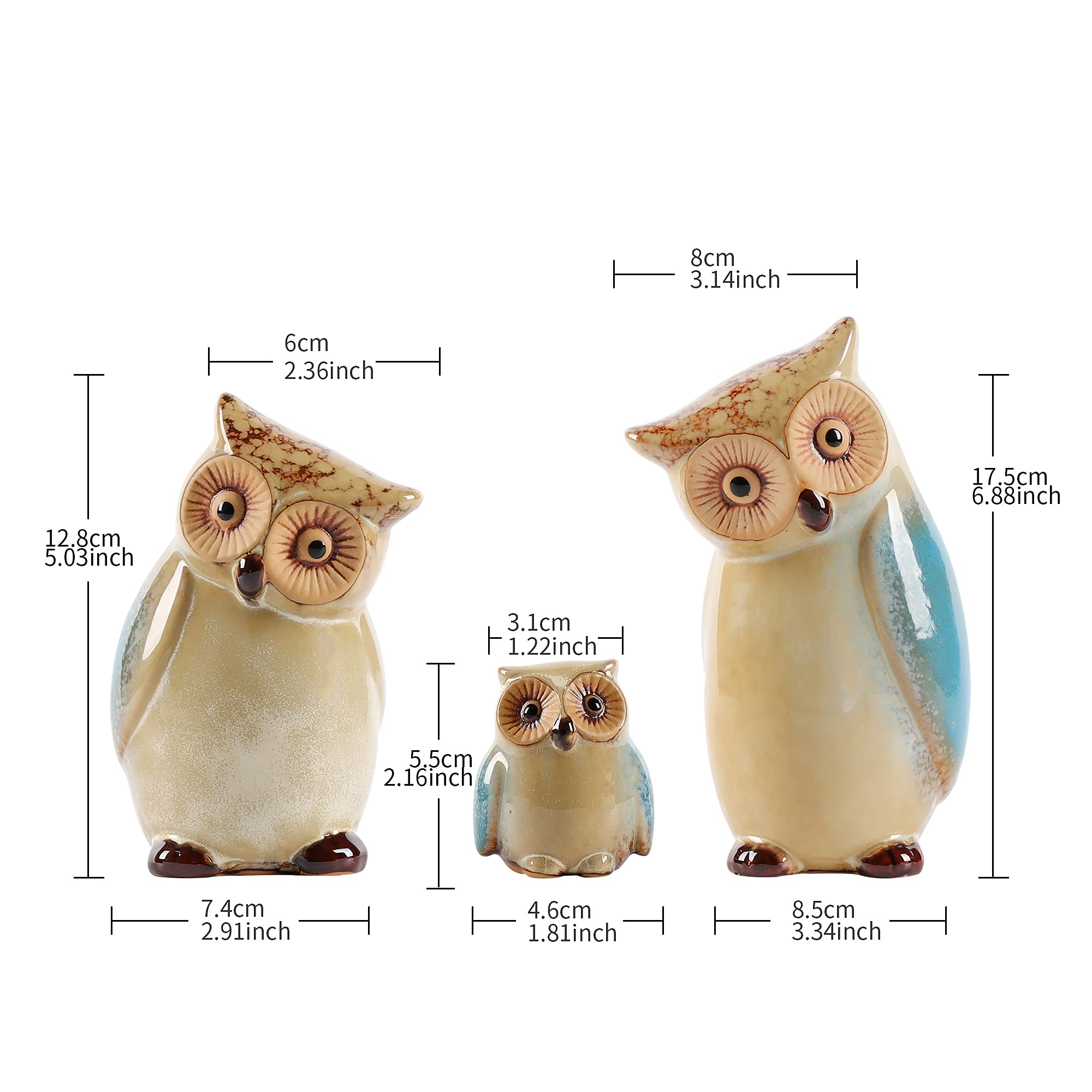 3pcs Ceramic Owl Statue, Owl Family Porcelain Figurine, Garden Animals Ornaments, Figurine Crafts Animals Statue Abstract Sculpture for Home Decor, Event