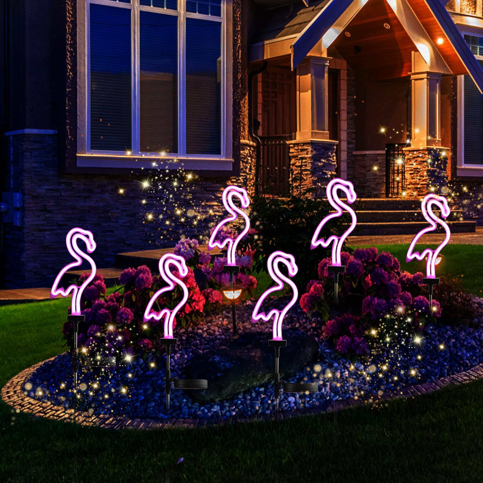 AHNNER Solar Garden Lights, Outdoor Lights Flamingo Neon Lights, Waterproof Outdoor Lights for Garden Patio Yard Pathway Decoration (1PACK)