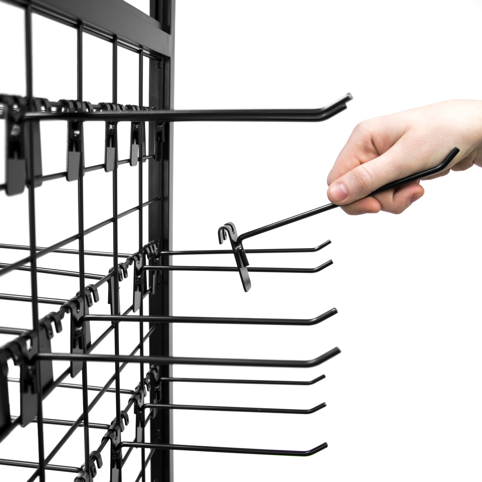 Brybelly Rolling Retail Display Merchandising Rack Store Fixture, 66" Tall x 28" Footprint, Includes 50 Peg Hooks and 4 Shelves