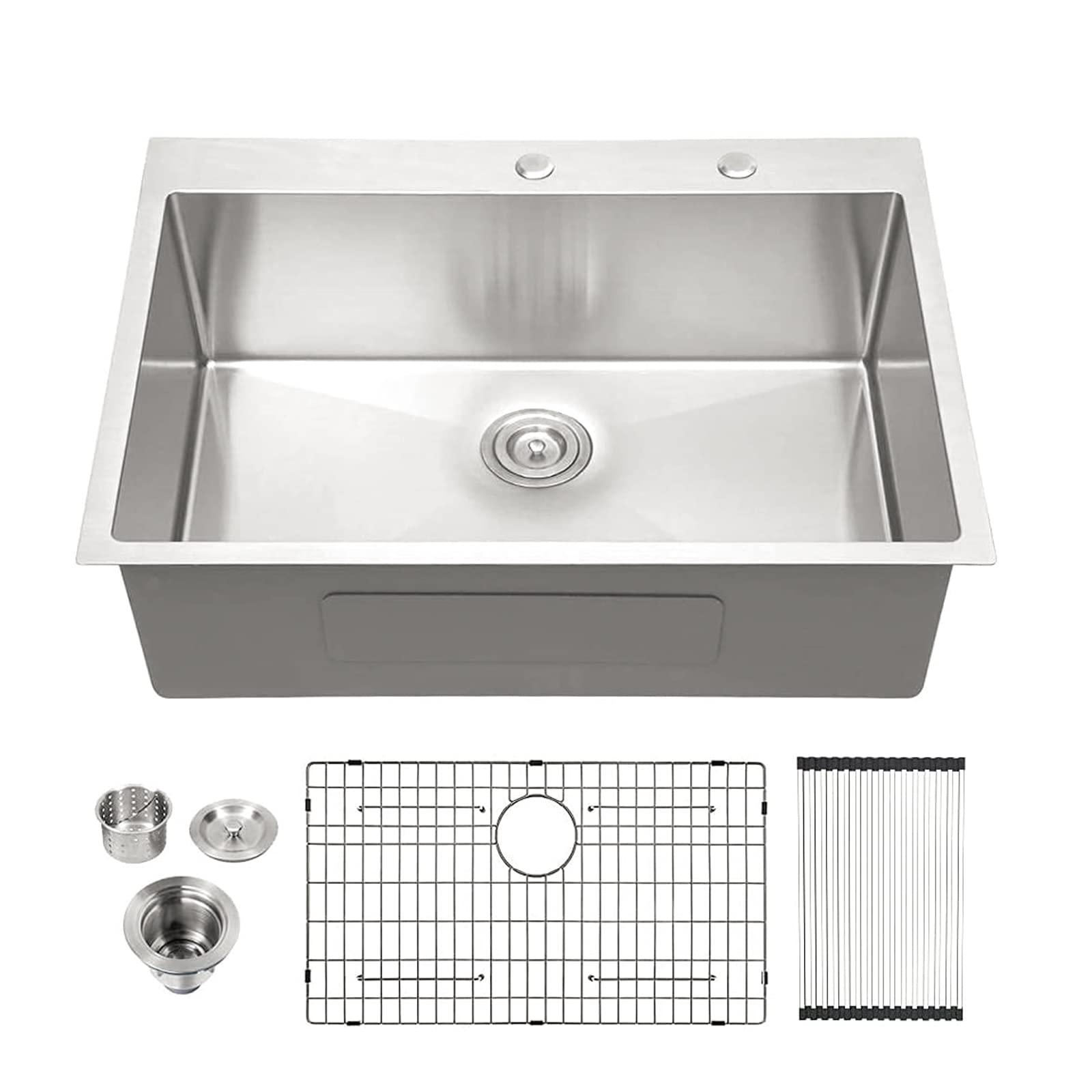 28 Kitchen Sink Drop In - Lordear 28 x 22 Kitchen Sink Single Bowl Drop In Stainless Steel 16-Gauge R10 Tight Radius Topmount Kitchen Sink