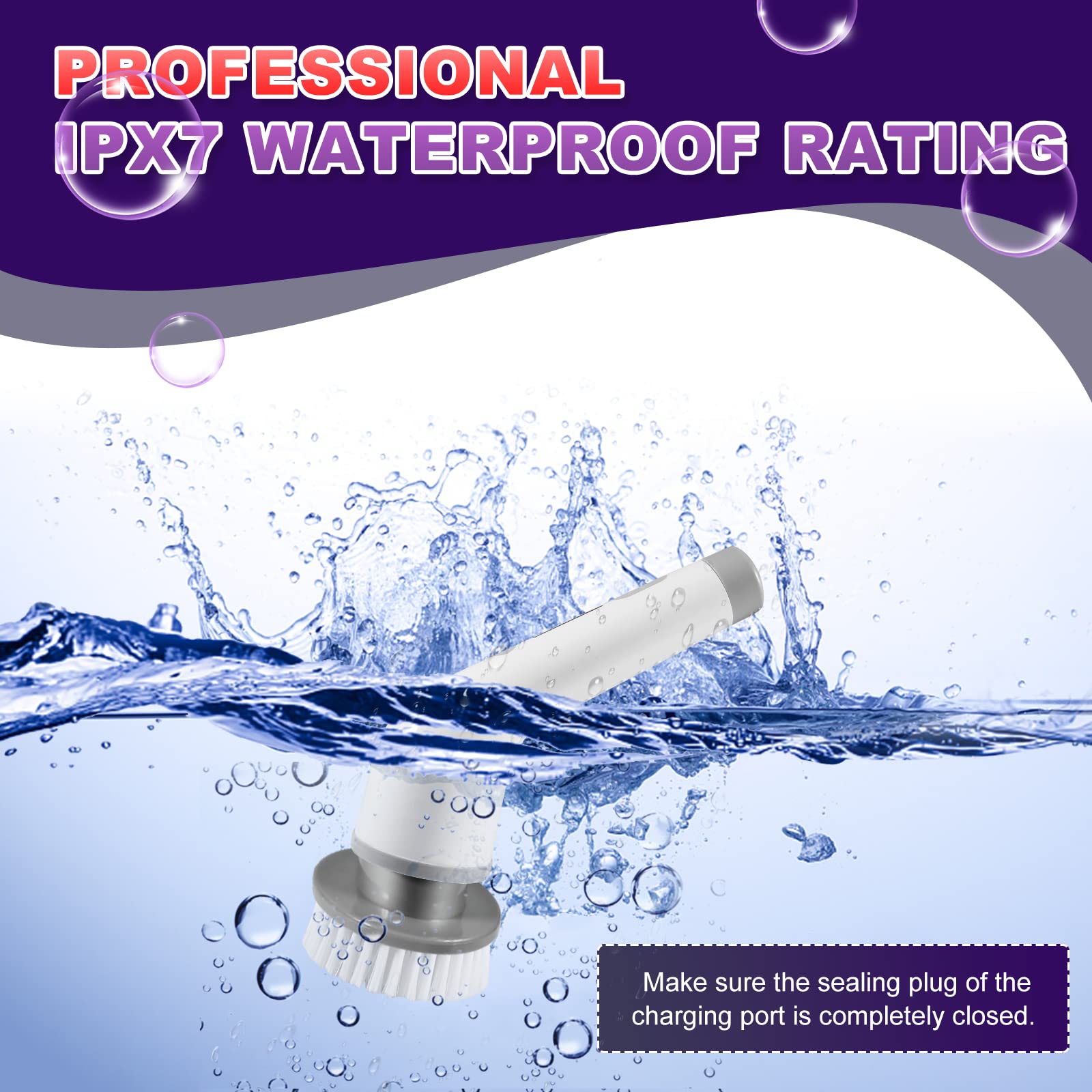 2024 New Rechargeable Cordless Power Electric Spin Scrubber & 7 Replaceable Brush Heads with Adjustable Extension Handle Shower Scrubber Electric Cleaning Brush