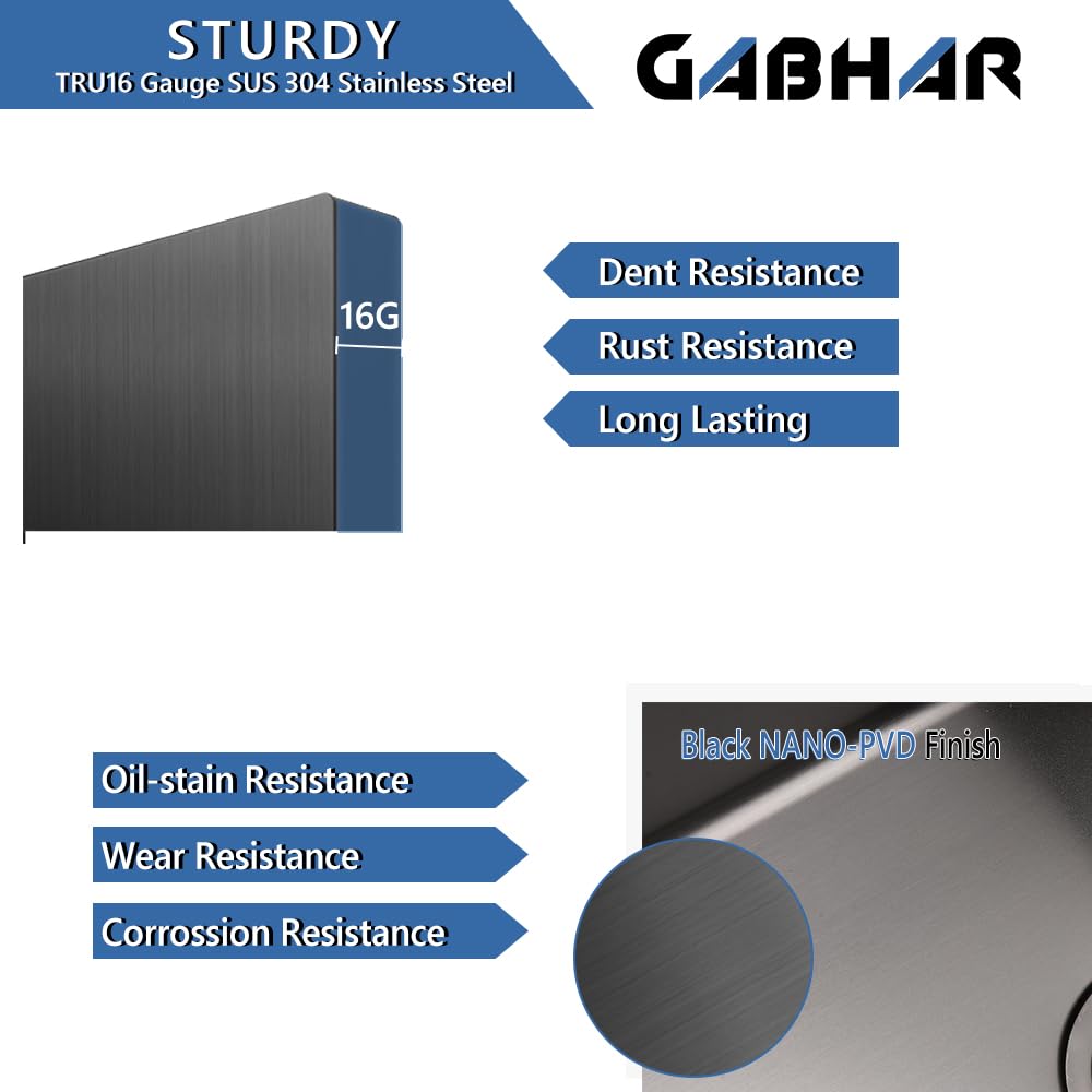 33x22 Inches Black Drop In Workstation Kitchen Sink, Gabhar 33" 16Gauge Black Stainless Steel Drop In Workstation Kitchen Sinks With Offset Drain