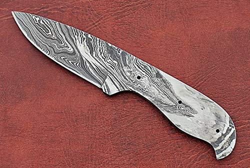 8 inches Long Drop Point Blank Blade Skinning Knife, Hand Forged Damascus Steel 4" Scale Space with 3 Pin Hole Space, 3.75 inches Cutting Edge
