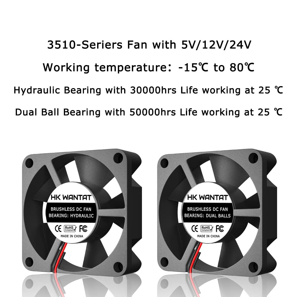 3Pcs HKWANTAT Dual Ball Bearings Brushless DC Cooling 35mm Fan 24v 3510 35x35x10mm 2-Pin