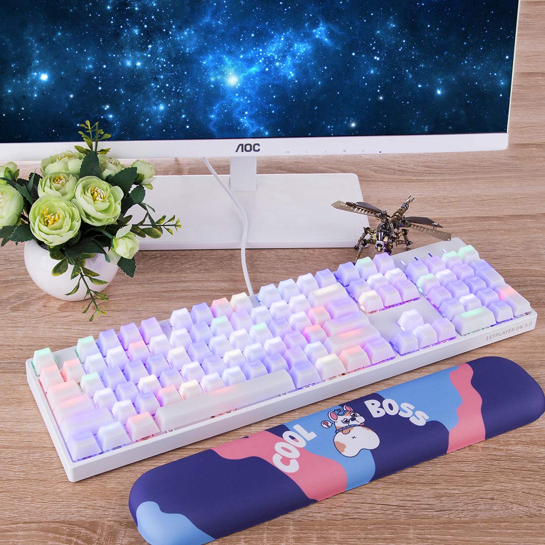 Petforu POM Jelly Keycaps 109-Key Doubleshot Translucent OEM Profile for 61/87/104/108 Keys PC Gaming Mechanical Keyboards - White (Top Printed)