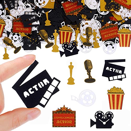 490 Pcs Movie Confetti Movie Night Decoration Glitter Confetti Movie Party Table Decorations Red Golden Black Confetti for Movie Night Movie Birthday Party Supplies