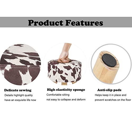 Homebeez Round Ottoman Stool Velvet Foot Rest, Small Footstool with Non-Skid Legs (Brown Cow)