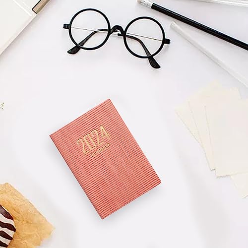 2024 Planner Notebook A7 Planning Notebook Calendar Double PU Leather Cover Journals Notebook Notepad for Work Supplies Stationery Pens Korean (Pink, One Size)