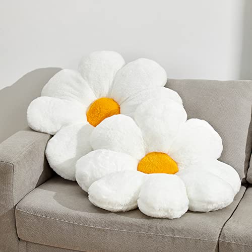 Ailive 21.6In White Flower Throw Pillow Floor Pillow Cushion Cute Desk Chair Cushion Decorative Throw Pillows for Girls Adults