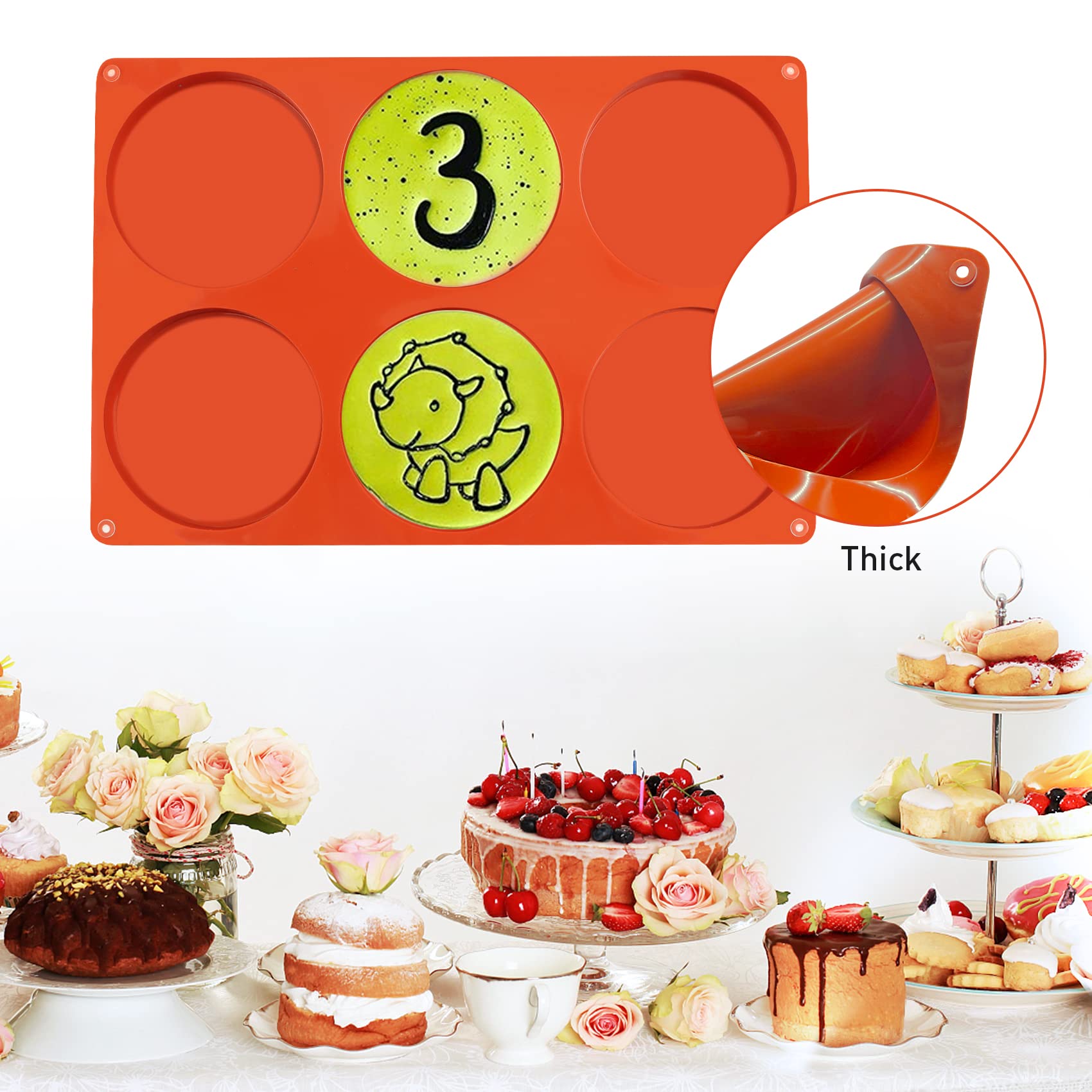 2 Pcs Large Silicone Molds for Baking, 6-Cavity Round Silicone Baking Mold, Non-Stick 4β Baking Disc Molds for Whoopie Pie, Egg Pan,Muffin, Candy, Soap, Hamburger, Resin Coasters (Red)