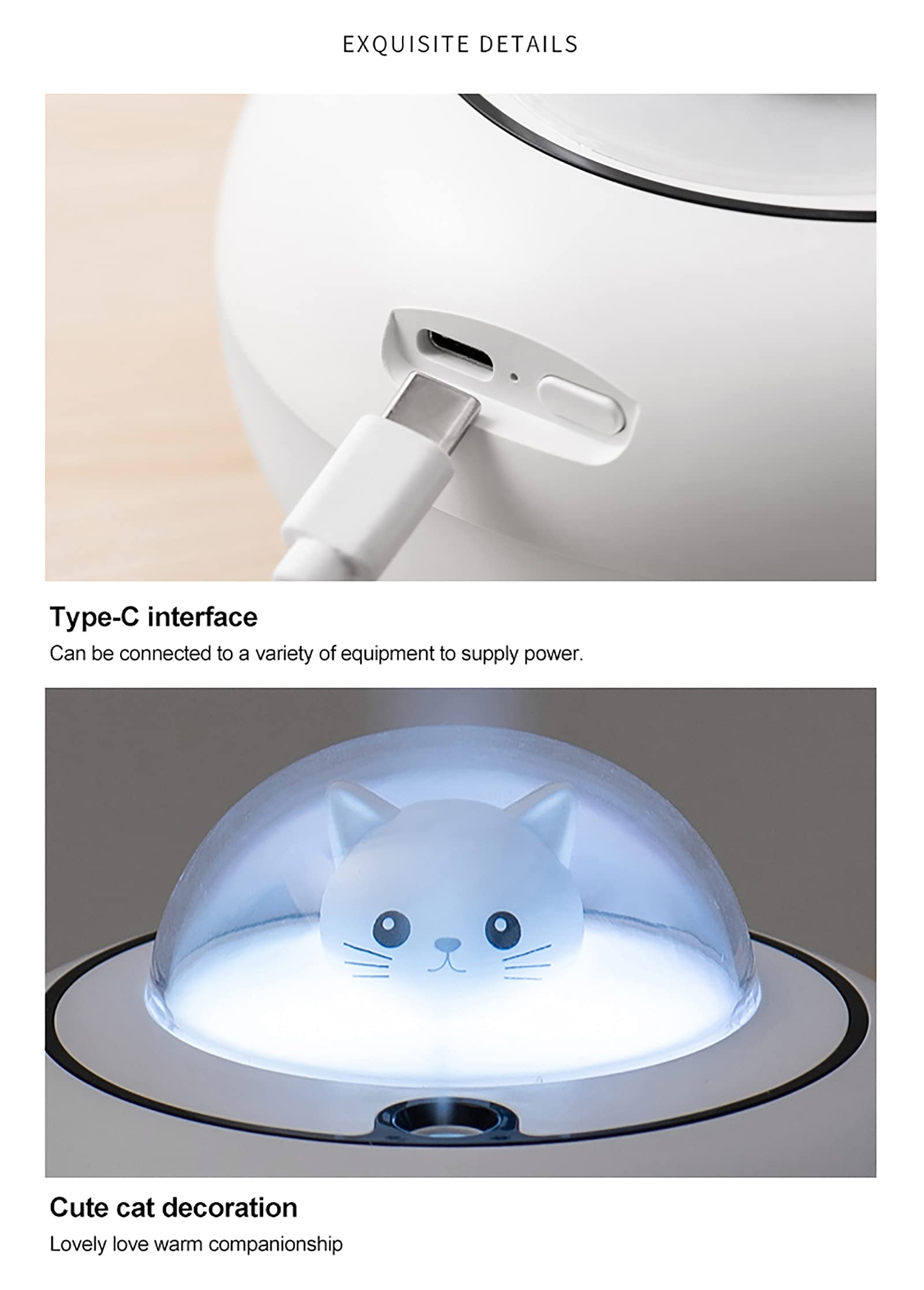 400ML household humidifier, night light cold fog humidifier, automatic timing off, automatic shutdown without water, whisper silent air humidifier, cute kitten, plant, office (Purple)