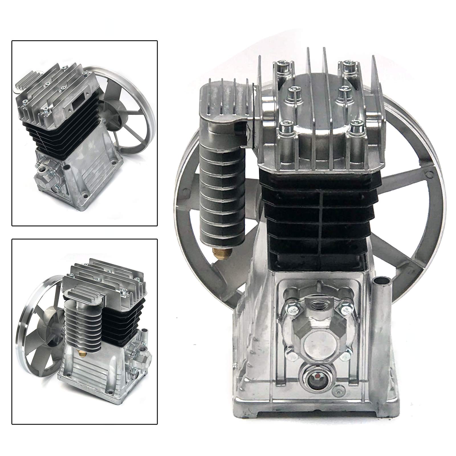 2HP Air Compressor Pump, 1.5KW Piston Twin Cylinder Air Compressor Head Pump Aluminum Oil Lubricated Pump With Silencer 175L/min Air Compressor Pump Replacement