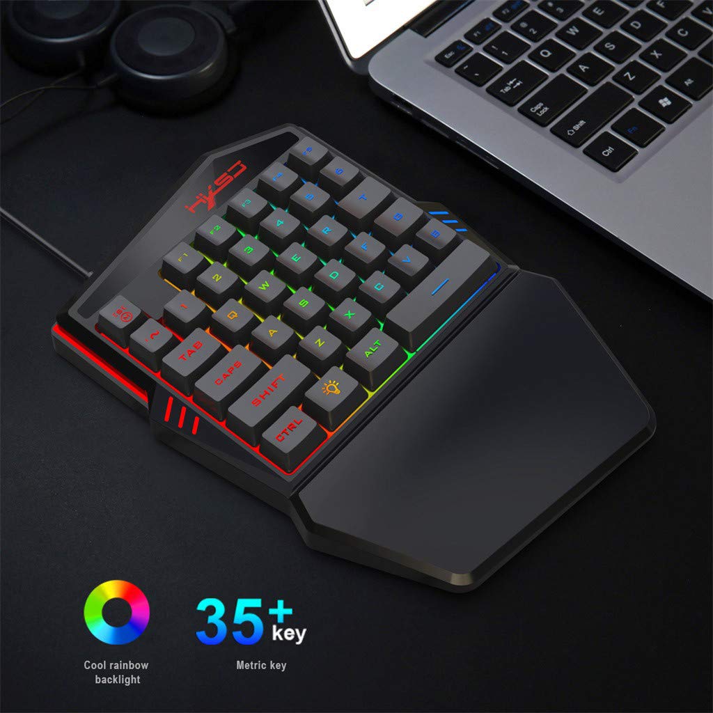 Aibote Mini 35 Keys One-Hand Mechanical Keyboard and Mouse Combo,New Upgraded V100 Gaming Keyboard with Colorful LED Backlit for PC Computer Smartphones LOL/PUBG/Fortnite/Wow/Dota/OW