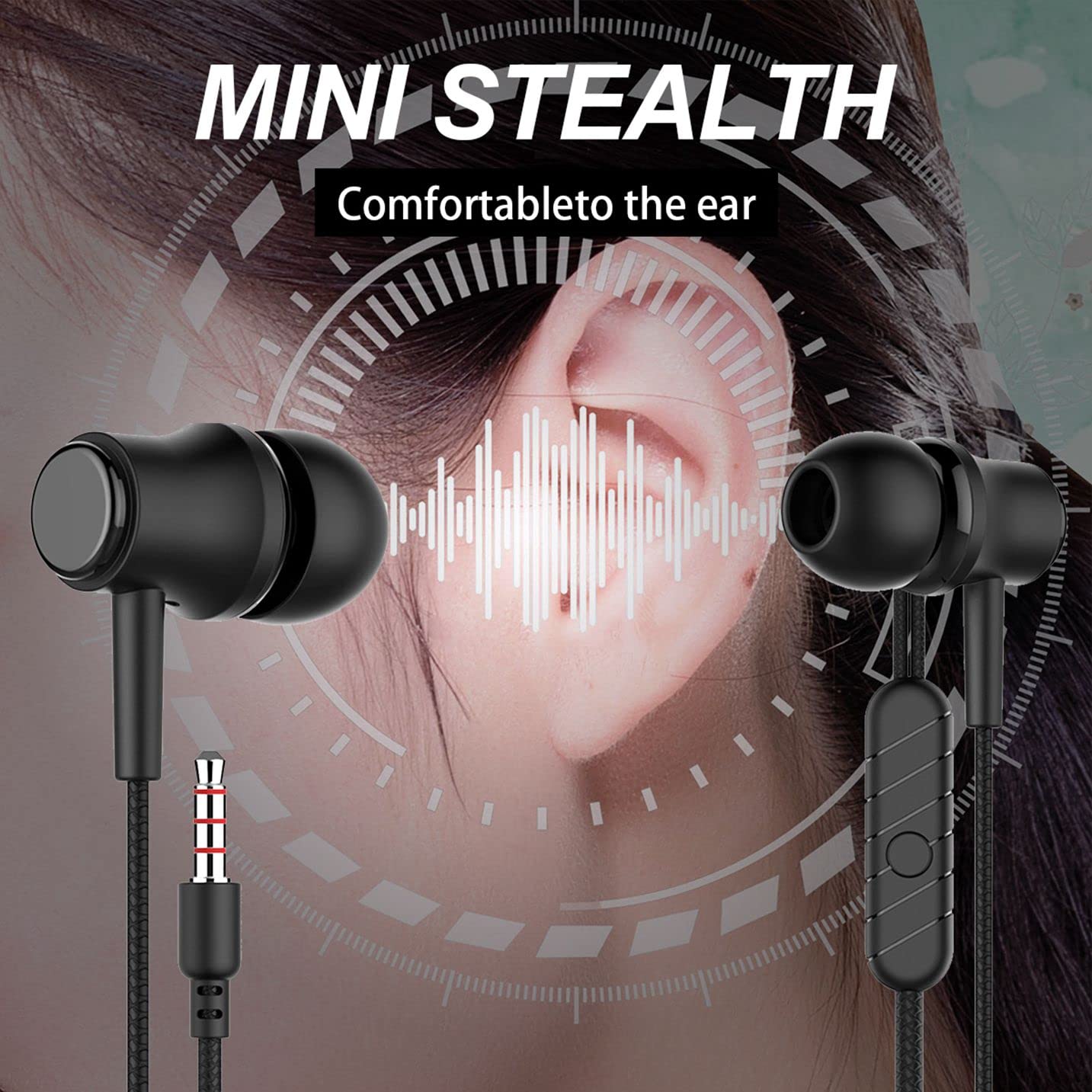 2 Packs (Black,White) Earbuds Headphones with Microphone, 3.5mm Interface in-Ear Earbuds Wired Headphones with Powerful Heavy Bass Stereo,Compatible.