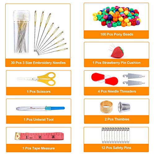 INSCRAFT 403 Pack Embroidery Floss Set, 250 Colors Cross Stitch Friendship Bracelet Thread with 153 Pcs Cross Stitch Tool, 4-Tier Transparent Box for Storage