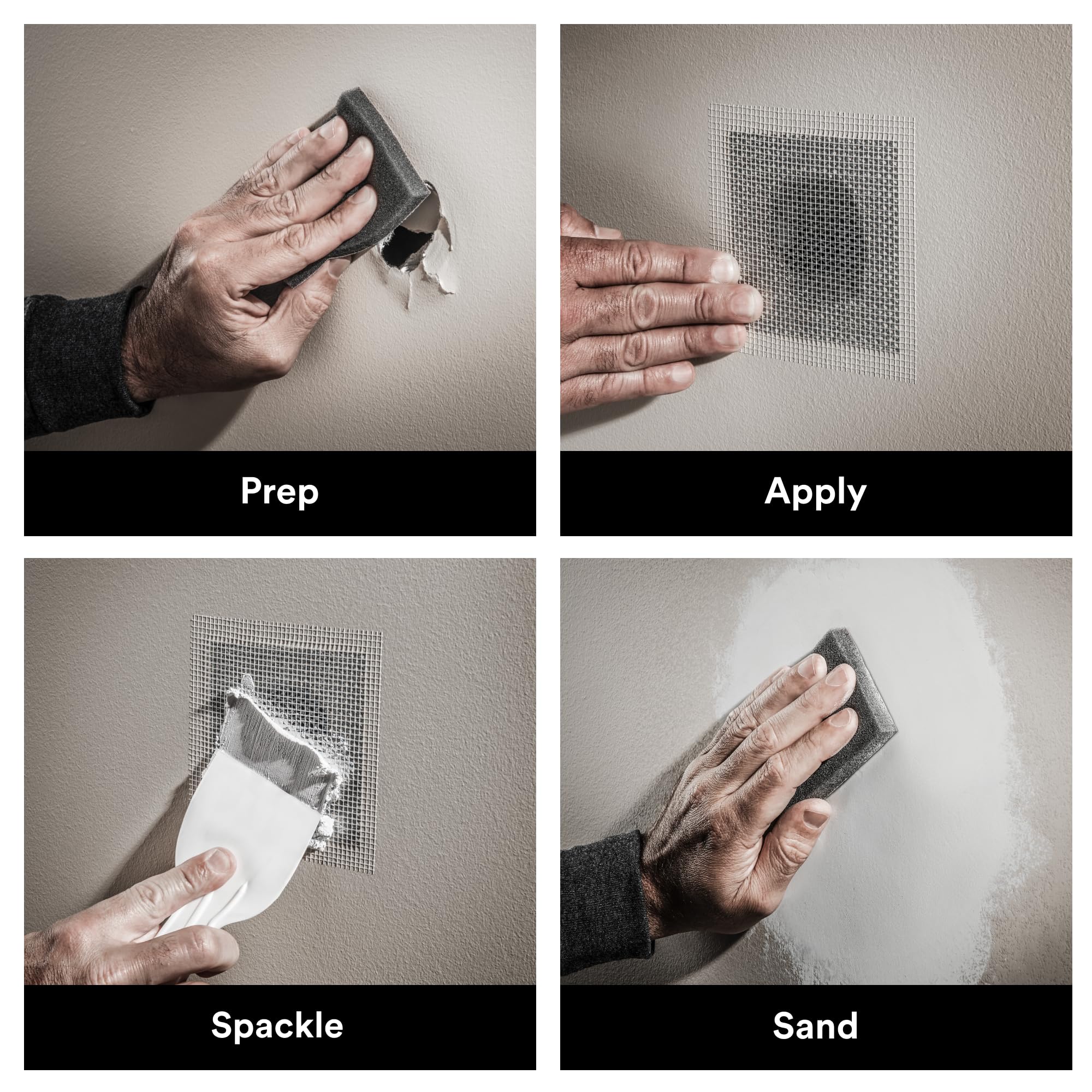 3M High Strength Small Hole Repair Kit, Inlcudes Spackling Compound, Putty Knife, Sanding Sponge, and Self-Adhesive Patch, For Hole Repairs Up To 3" in Diameter, Easy Wall Repair (SHR-SIOCKIT)