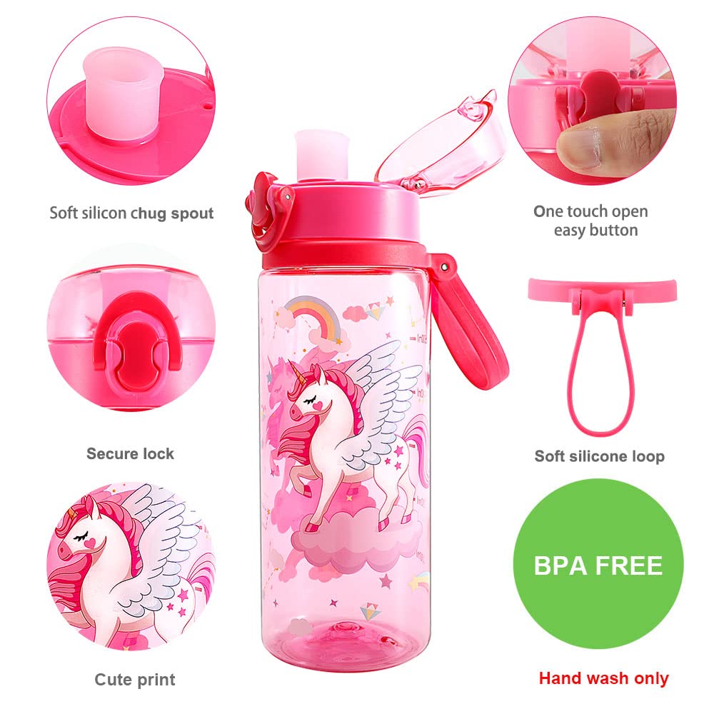 Home Tune Cute Water Bottle for School Kids Girls, Soft Silicone Chug Lid & BPA FREE & Leak Proof & Easy Clean, 24oz / 700ml - Unicorn