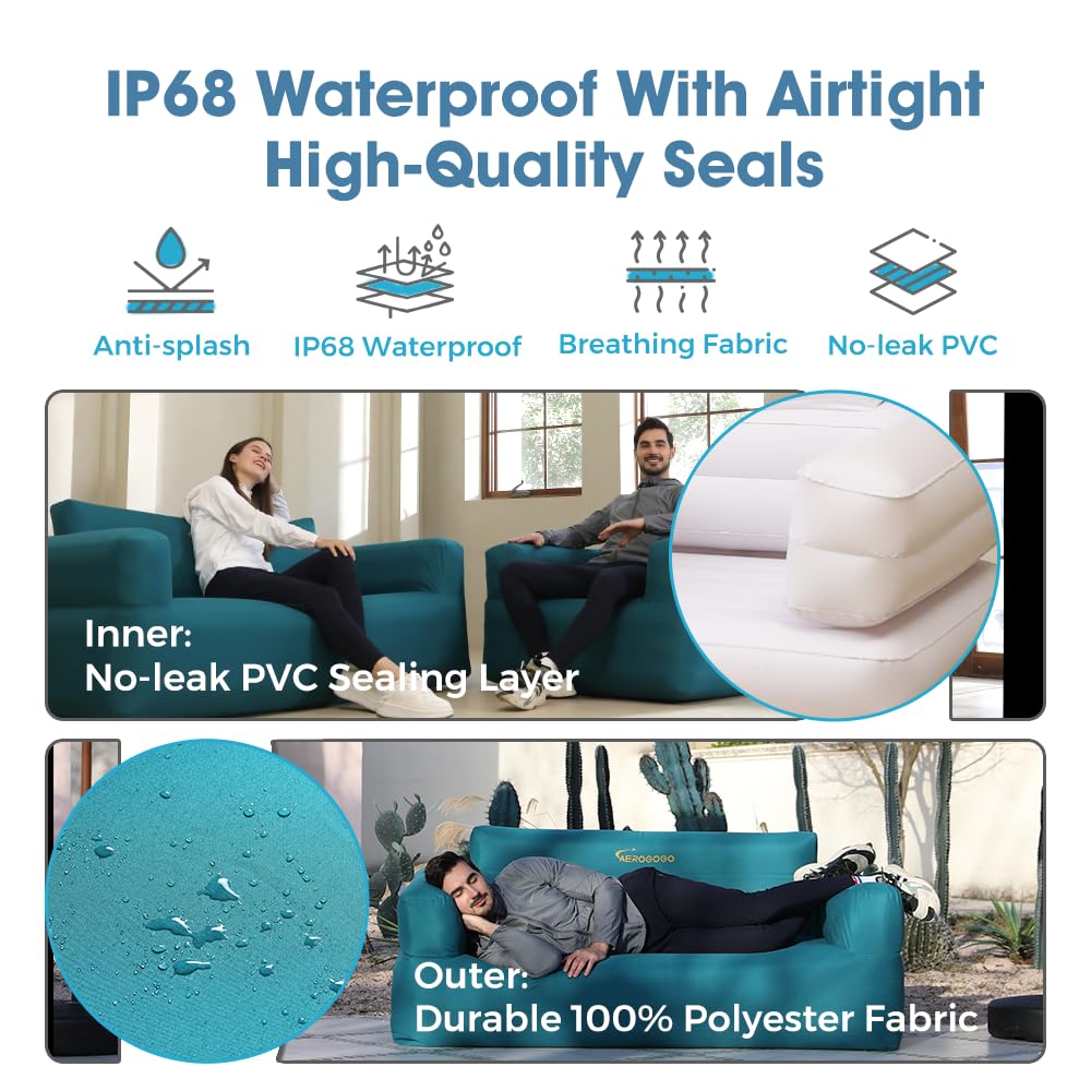 Aerogogo Inflatable Couch Self Inflatable Sofa, Air Couch with Built-in Air Pump Rechargeable, 4kPa High-Pressure & Durable Blow up Couch Camping Couch for Picnic Beach Home (Loveseat)