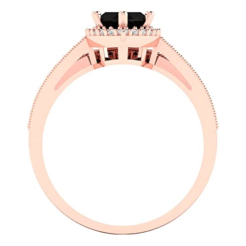 2.16ct Marquise Cut Halo Solitaire Natural Black Onyx Engagement Promise Anniversary Bridal Ring Band set 18K Rose Gold 3.5