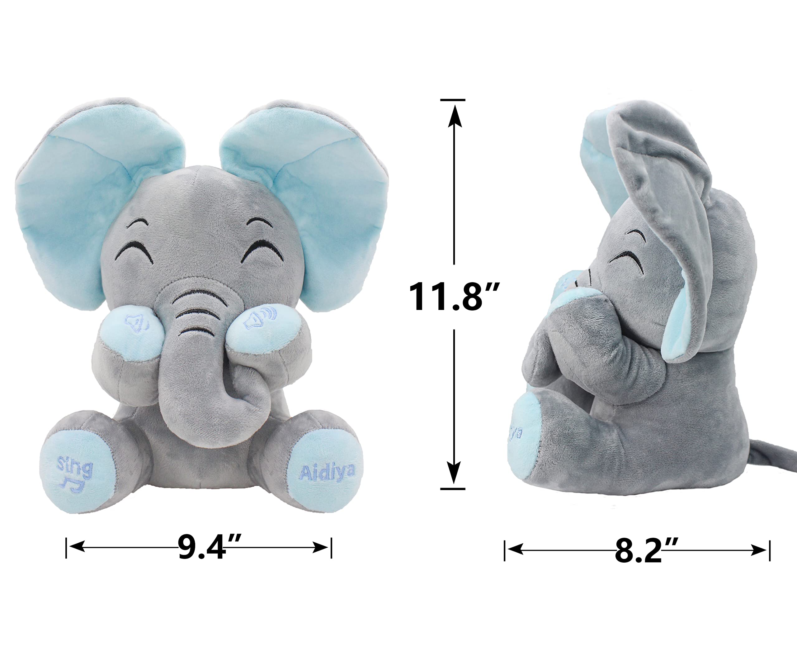 Aidiya Elephant Stuffed Animals Baby Gifts Peluches Ear Interactive Elephant Talking Singing Plush Toys for Girls Boys Gift Adjustable Volume 11.8" Set (Blue)