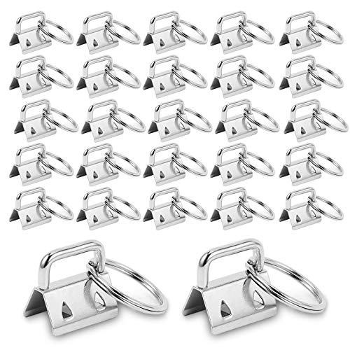 YOUNTHYE 100 Pack Key Fob Hardware 1 Inch Bulk, Silver Tone Key Chain Fob Wristlet with Key Ring for Wristlet Keychain, Key Lanyard, Key Chain Making Hardware Supplies