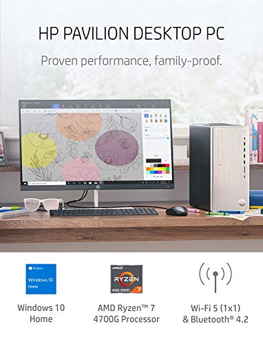 HP Pavilion Desktop, AMD Ryzen 7 4700G Processor, 16 GB of RAM, 512 GB SSD Storage, Windows 10 Home, Dual Display Support, Wireless Computer PC, for Gaming, Study, and Business (TP01-1160, 2020)