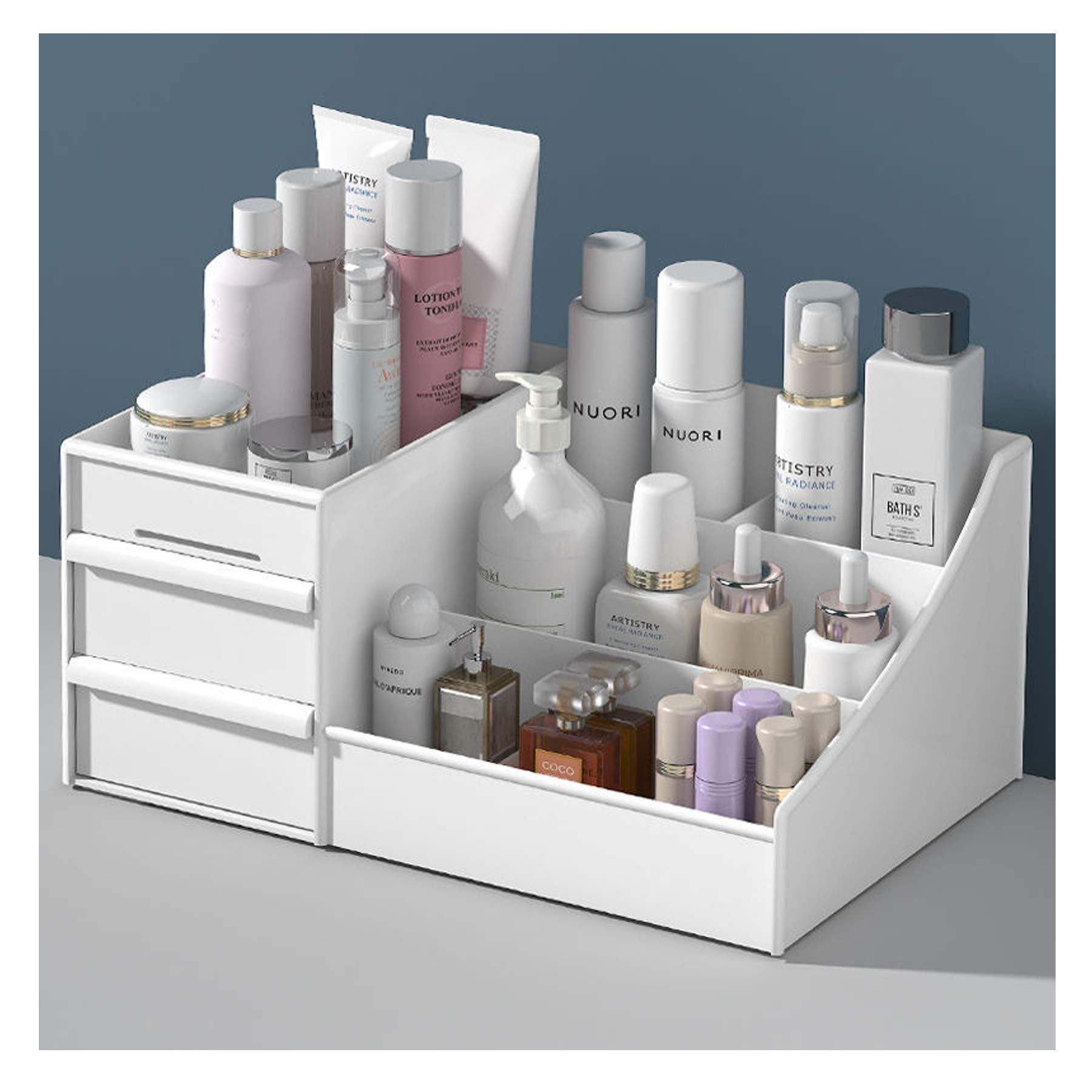 HASPINH Large Makeup Capacity Cosmetic Storage Box Skin Care Organizer Jewelry,Makeup, Brushes, Lipsticks, Nail Polish Container,Desktop Dresser Sundries Storage Box (White)