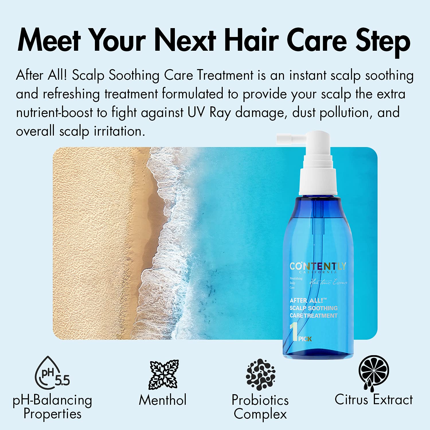CONTENTLY AFTER ALL! Scalp Soothing Care Treatment | Daily Scalp Cooling Tonic with Probiotics & Ginger Extract For Itchy & Flaky Scalps | 4.06 fl.oz.