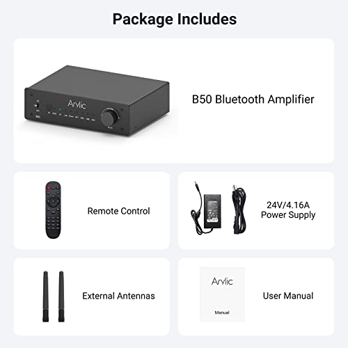 Arylic B50 Bluetooth aptX HD Stereo Amplifier with Audio Transmitter, 2 Channel 50W*2 Amplifier with HDMI ARC, Phono in and Free GO Control APP.Support 192Khz/24bits HD Music Transmission & Reception.