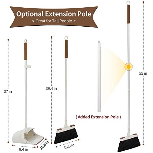 Jekayla Broom and Dustpan Set for Home with 54" Long Handle, Upright and Lightweight Dust pan and Brush Combo for Kitchen Room Office Lobby Floor Cleaning, Brown and Grey