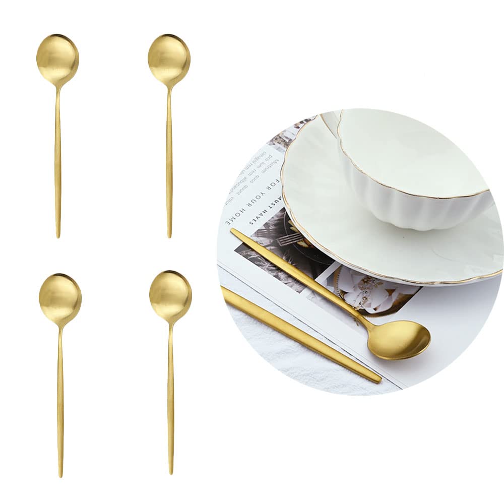 Gugrida 4Pcs Matte Tea Spoon Cutlery Stainless Steel Coffee Spoon Silverware Small Stirring Spoon Tableware Kitchen Flatware 5.11" Gold Red