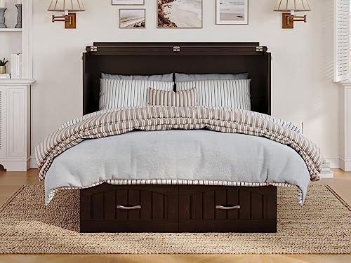 AFI, Nantucket Murphy Bed Chest with 6 inch Memory Foam Folding Matttress, Built-in Charging Station and Storage Drawer, Full, Espresso