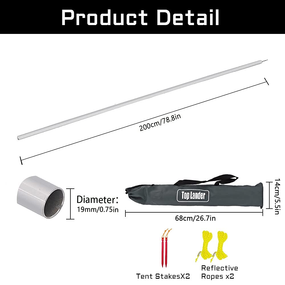 200CM Aluminum Tent Poles for Tarp Ultralight Tarp Poles Rust-proof Folding Camping poles for Awning Sail Sun Shade Hiking Adjustable from 100-200cm
