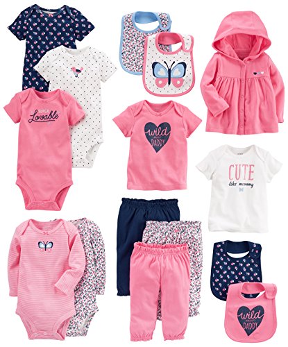 Carter's Baby Girls' 15-Piece Basic Essentials Set, Floral, 18 Months