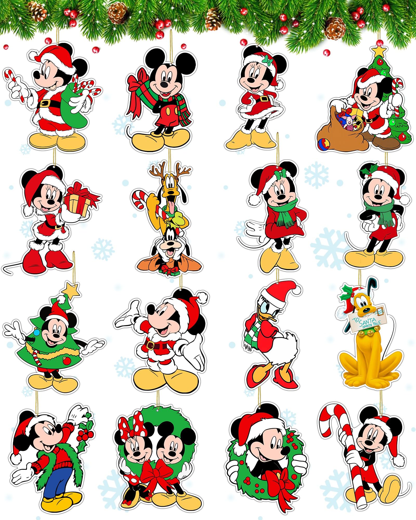 16PCS Christmas Tree Ornaments Decorations - Xmas Hanging Christmas Ornaments Decorative with Ropes, Merchandise Gift Ideas Holiday Decor Indoor
