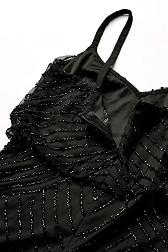 Adrianna Papell Women's Long Beaded Blouson Gown, Black, 16