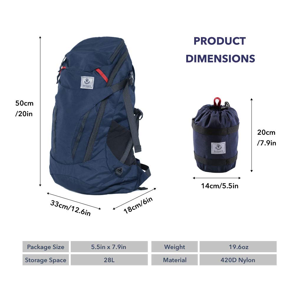 4Monster Hiking Daypack,28L Water Resistant Lightweight Packable Backpack for Travel Camping Outdoor