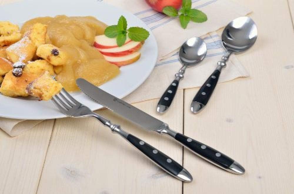 30-Pcs Cutlery Set Forged Type with Black Handles and Rivets
