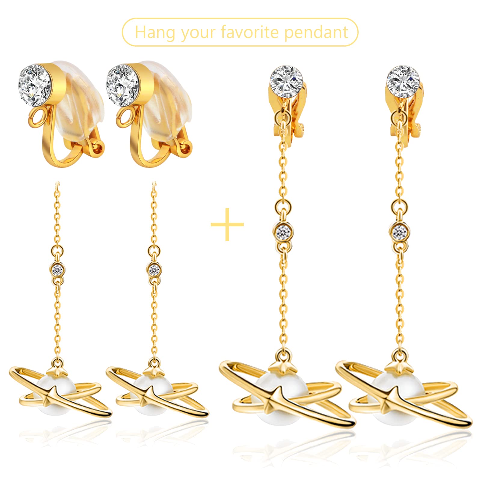 16pcs Clip-on Earring Converters Brass Triangle Earring Clips with Crystal Rhinestone Earring Findings and 16pcs Silicone Ear Pads for Non-Pierced Ears DIY Jewelry Making, 2 Colors