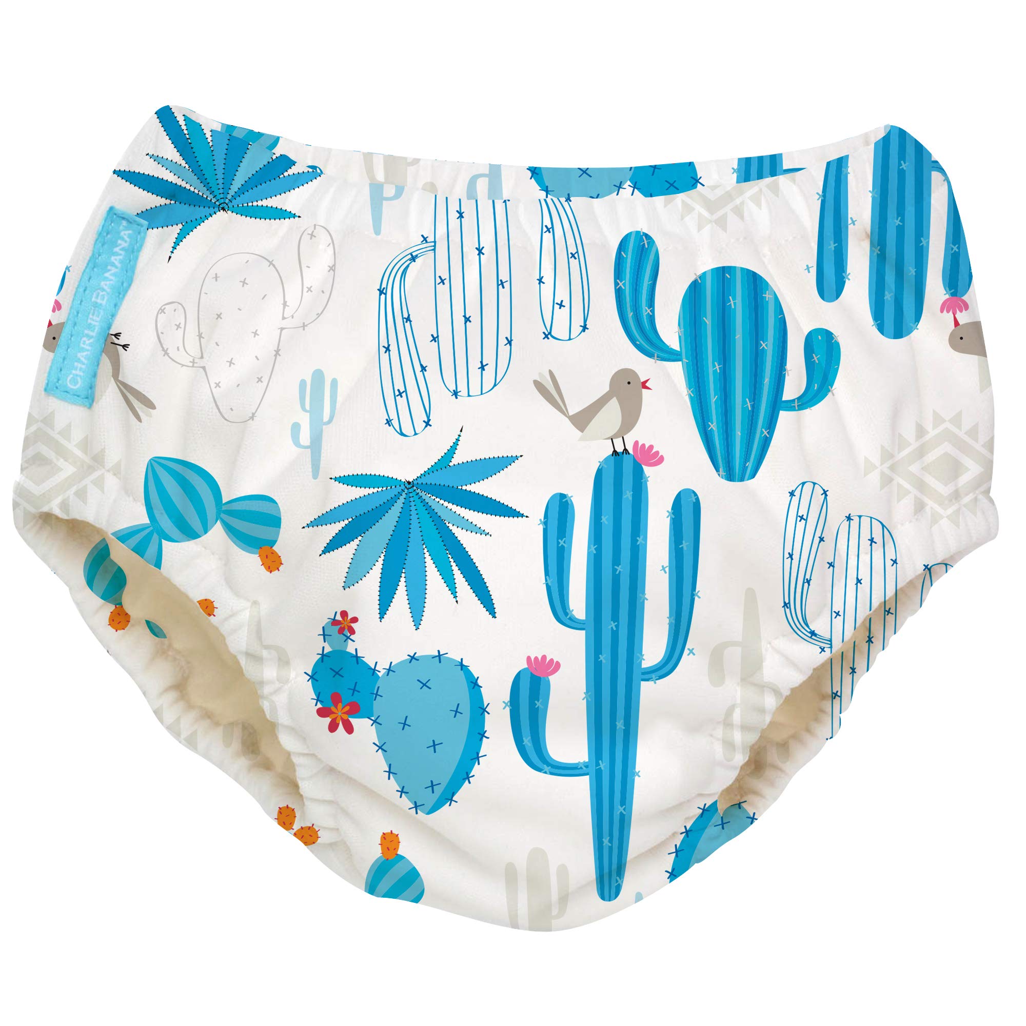 Charlie Banana Baby Reusable and Washable Swim Diaper for Boys or Girls, Cactus Azul, Large