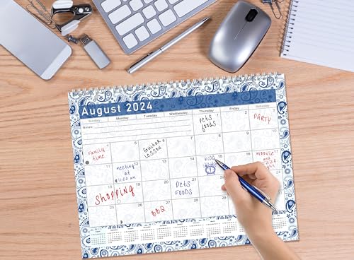 2024-2025 Academic Year 12 Months Student Calendar/Planner for Wall & Desk & 3-Ring Binder, for School, Teacher, Student (Blue Navy Paisley Edition #019)