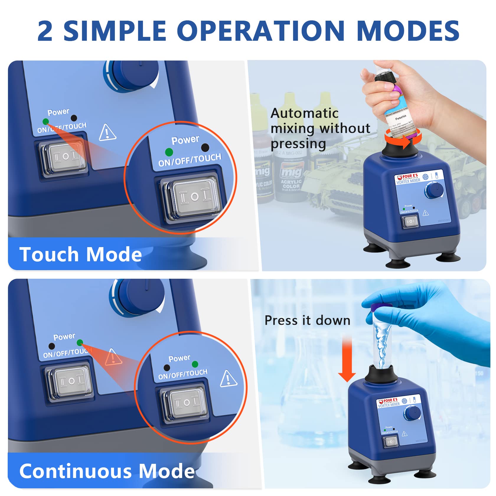 FOUR E'S SCIENTIFIC Laboratory Vortex Mixer with Platform Pad for Test Tubes and Small Vessels