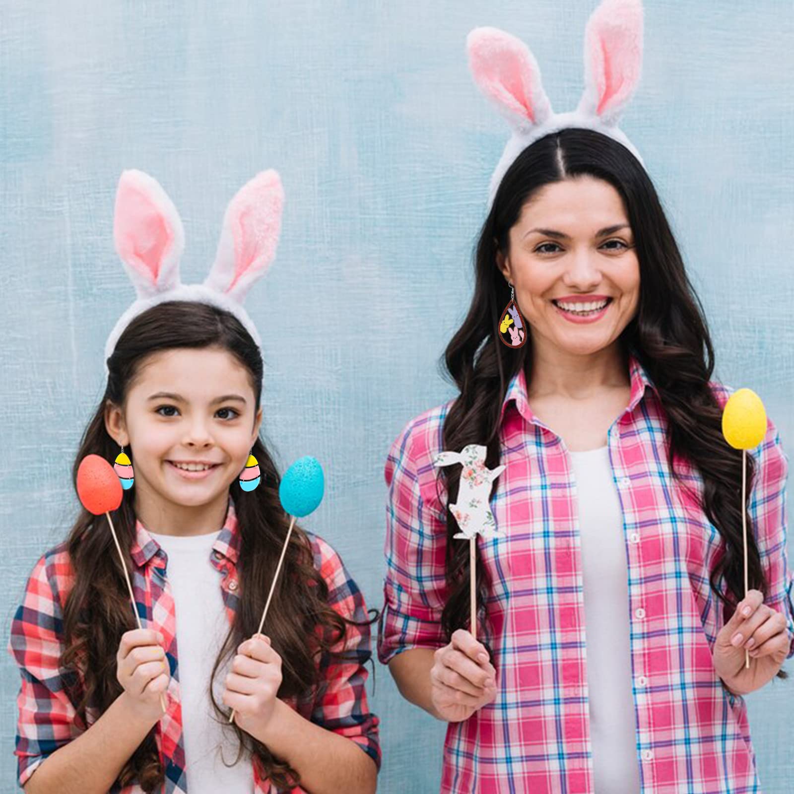 2 Pairs Easter Dangle Earrings for Womens Wooden Easter Bunny Earrings Colorful Easter Egg Dangle Drop Earrings Easter Rabbit Earrings Holiday Earrings Easter Jewelry（2）
