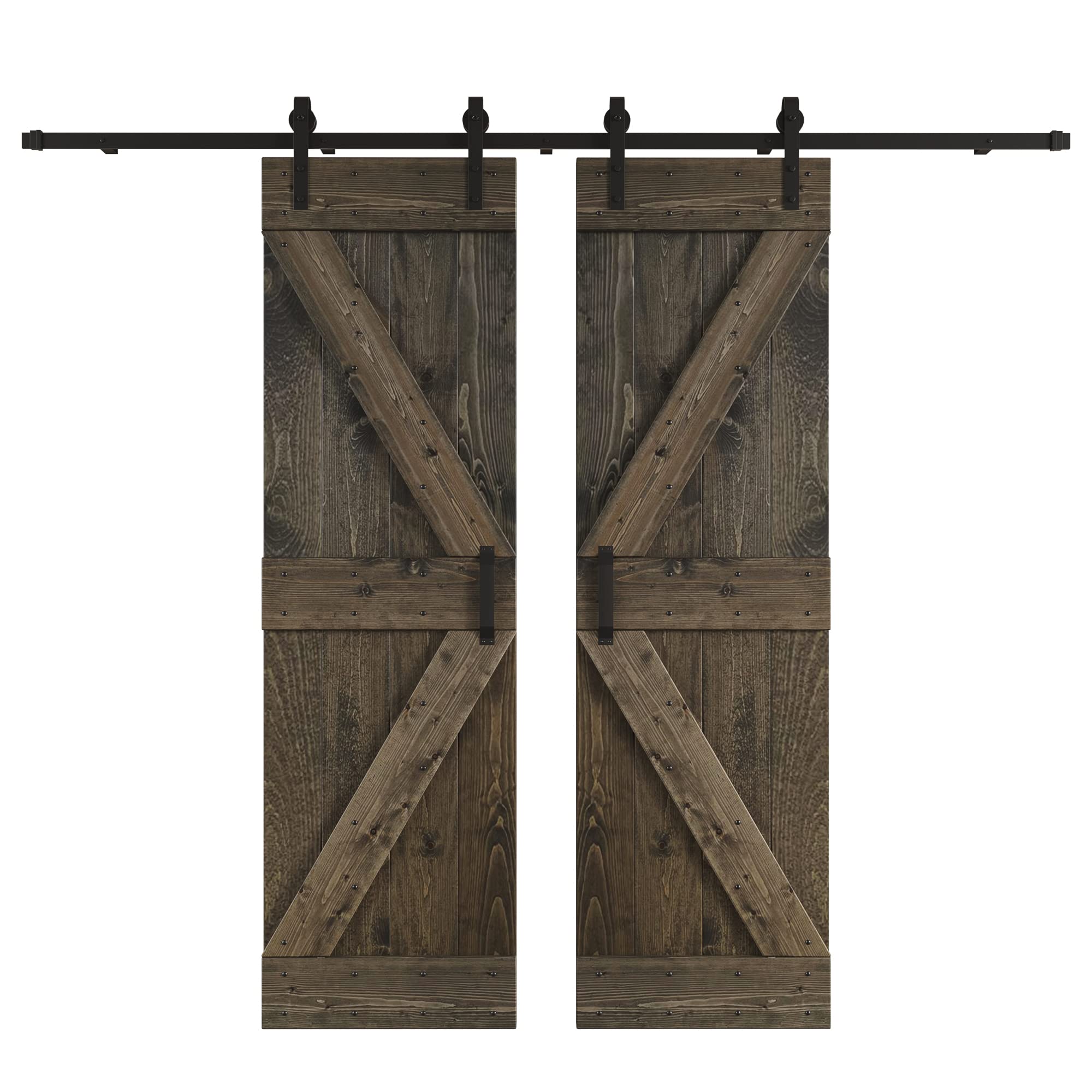 48 in/60in/72in/84in X 84 in K Series DIY Knotty Wood Double Sliding Barn Door with Hardware Kit (60 in x 84 in, Aged Barrel)