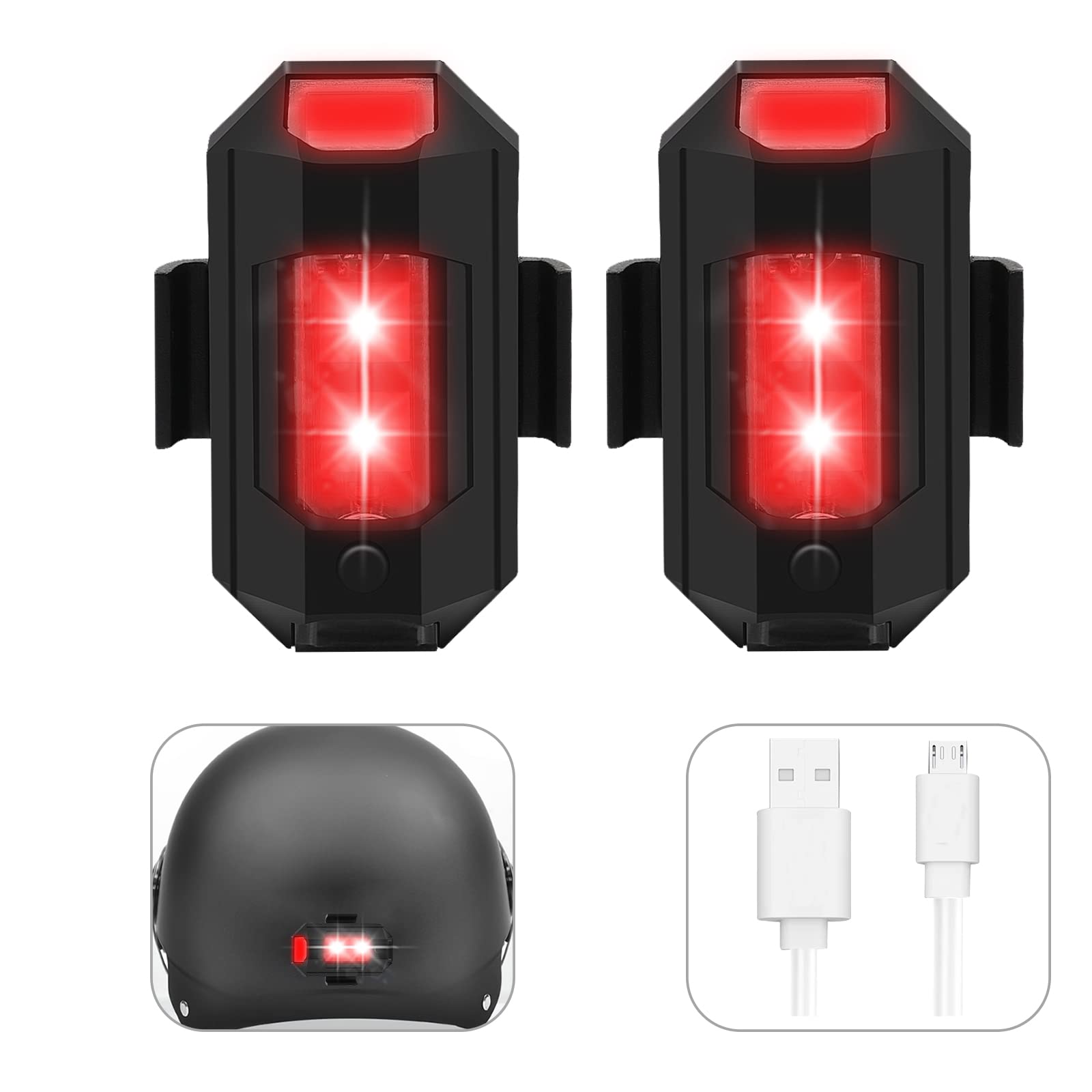 2 Pack Motorcycle Helmet Light, Helmet Light for Night, Jcabin LED Bicycle Rear Light Bike Tail Light, Warning Tail Lights for Night Riding, Helmet Light, with USB-C Chargeable Cable- Change 7 Colors