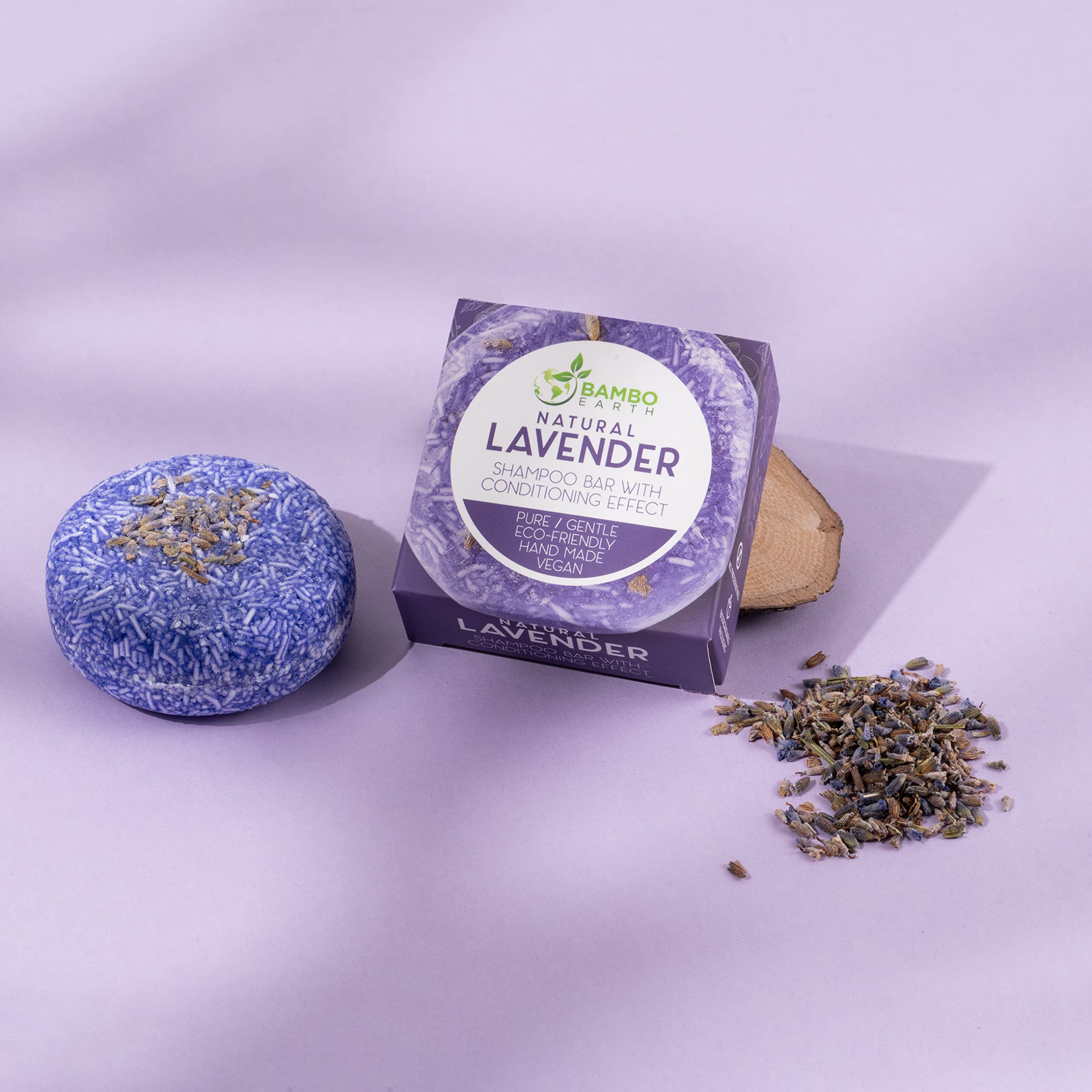 BAMBOEARTH Solid Shampoo Bar And Conditioner Effect Hair Soap – 100% Organic Shampoo Bars For Hair With All Natural Plant Based Essential Oils And Zero Waste Biodegradable Packaging (Lavender)