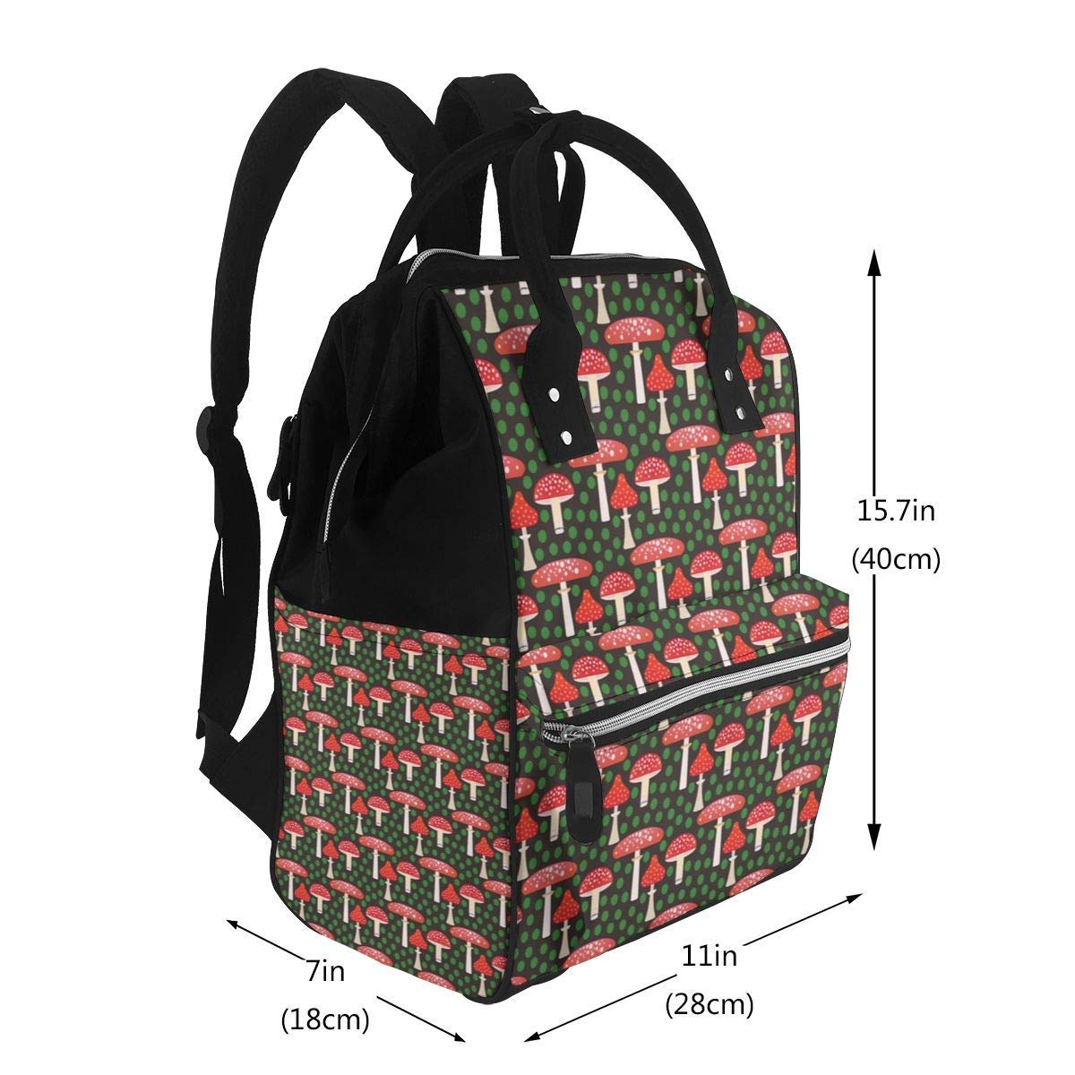 Green Polka Dot Mushrooms Diaper Bag Backpack, Multi Function Nappy Bag Large Capacity Mommy Backpack Organizer for Baby Care Baby Bag for Mom and Dad