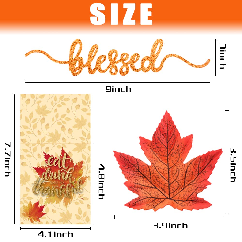 60PCS Thanksgiving Table Decor,20 Thanksgiving Cutlery Holder 20 Thankful Words Cutout Card Decor Glitter Table Place Card 20 Maple Leaf Placemats Decorations for Thanksgiving Turkey Utensil Décor
