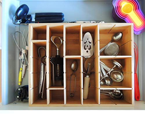 Cookbook People Multikeep Adjustable Shelf - Spice Rack, Floating Shelf, Figurine Shelf, Shadow Box or Drawer Organizer - for Wall Mount, Counter Top, Cabinet or Drawers - Bamboo Wood