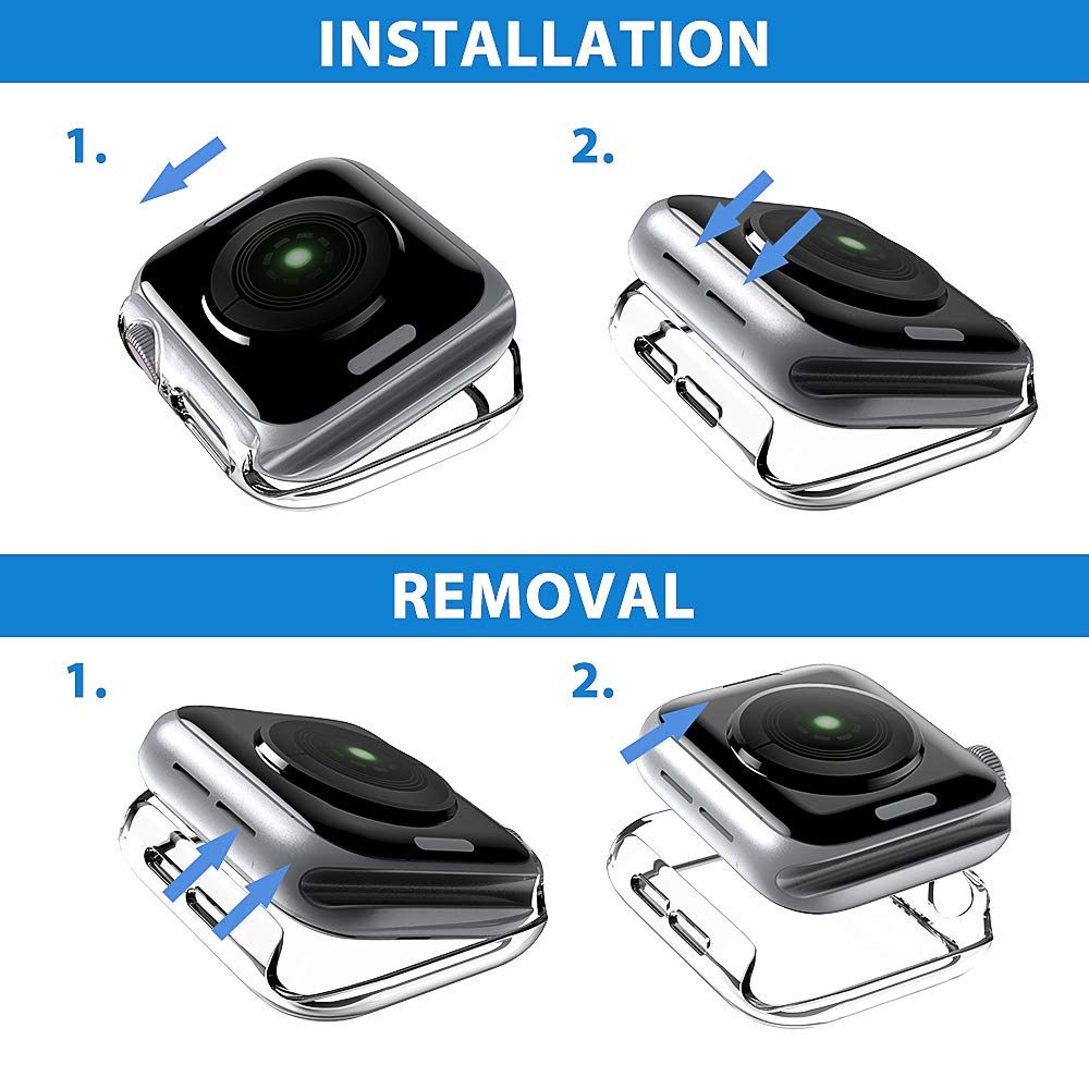 2 Pack LϟK Case for Apple Watch 44mm SE/Series 6/5/4 Built-in Tempered Glass Screen Protector,All-Around Ultra Thin Bumper Full Cover Hard PC Protective Case for iWatch 4/5/6/SE 44MM - Clear